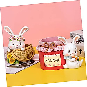 ABOOFAN Little Cute Rabbit Lying on The Basket Easter Flower Pot Bunny Succulent Pot Rabbit Planter Pot Animal Planter Bunny Figurine Pen Holder Small Bonsai Pot Resin Office Juicy