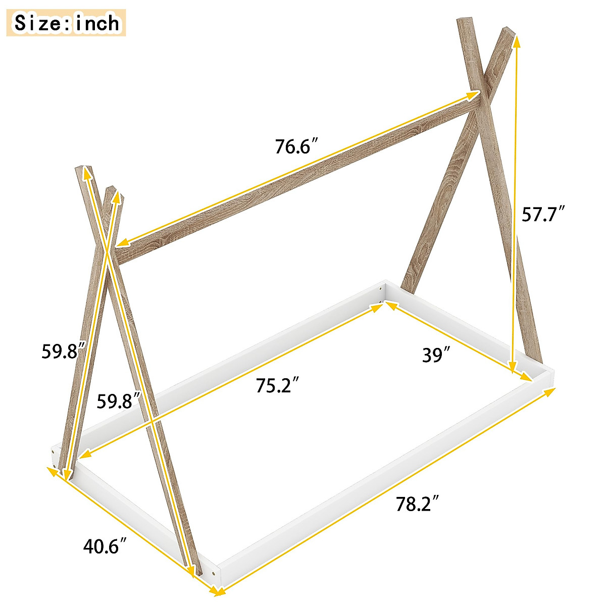 Merax Twin Wood Teepee Bed, Cute Floor Tent Bed for Kids Boys Girls,Easy Assemble White/Natural