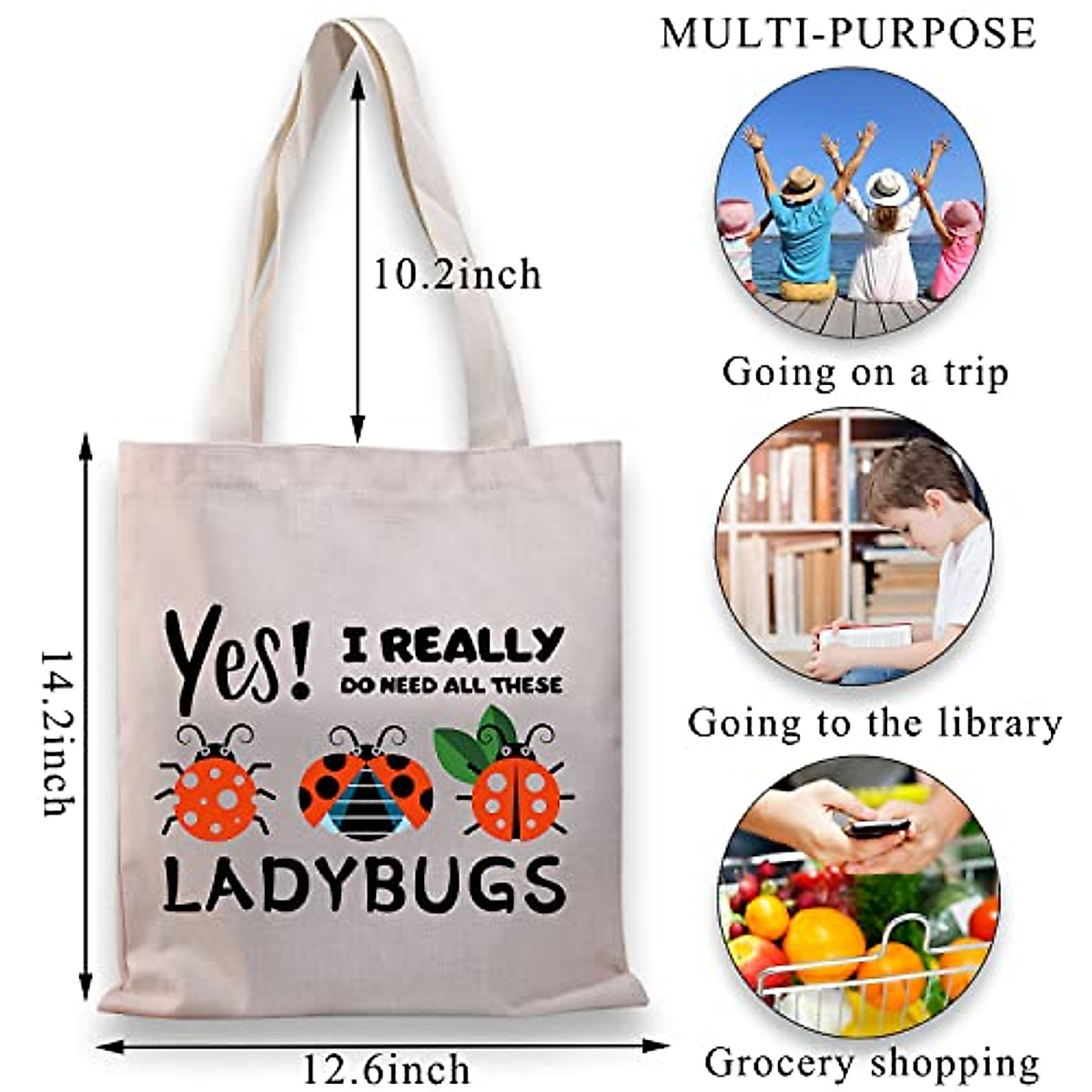 BDPWSS Ladybug Tote Bag For Women Good Luck Ladybug Lover Gift Yes i Really Do Need All These Ladybugs Canvas Handbag (Do need ladybugs TG)