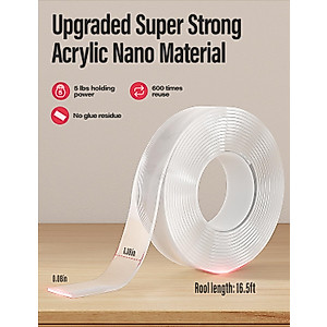 UALAU Double Sided Tape with Cutter, 16.5FT Heavy Duty Removable Washable Grip Mounting Tape for Home/Office/Car Decor, Fix Carpet Mats