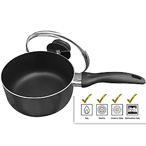 Bene Casa - Non-Stick Aluminum Saucepan with Lid - 2 Qt. Capacity - Oven and Dishwasher Safe - Cool Touch Handle