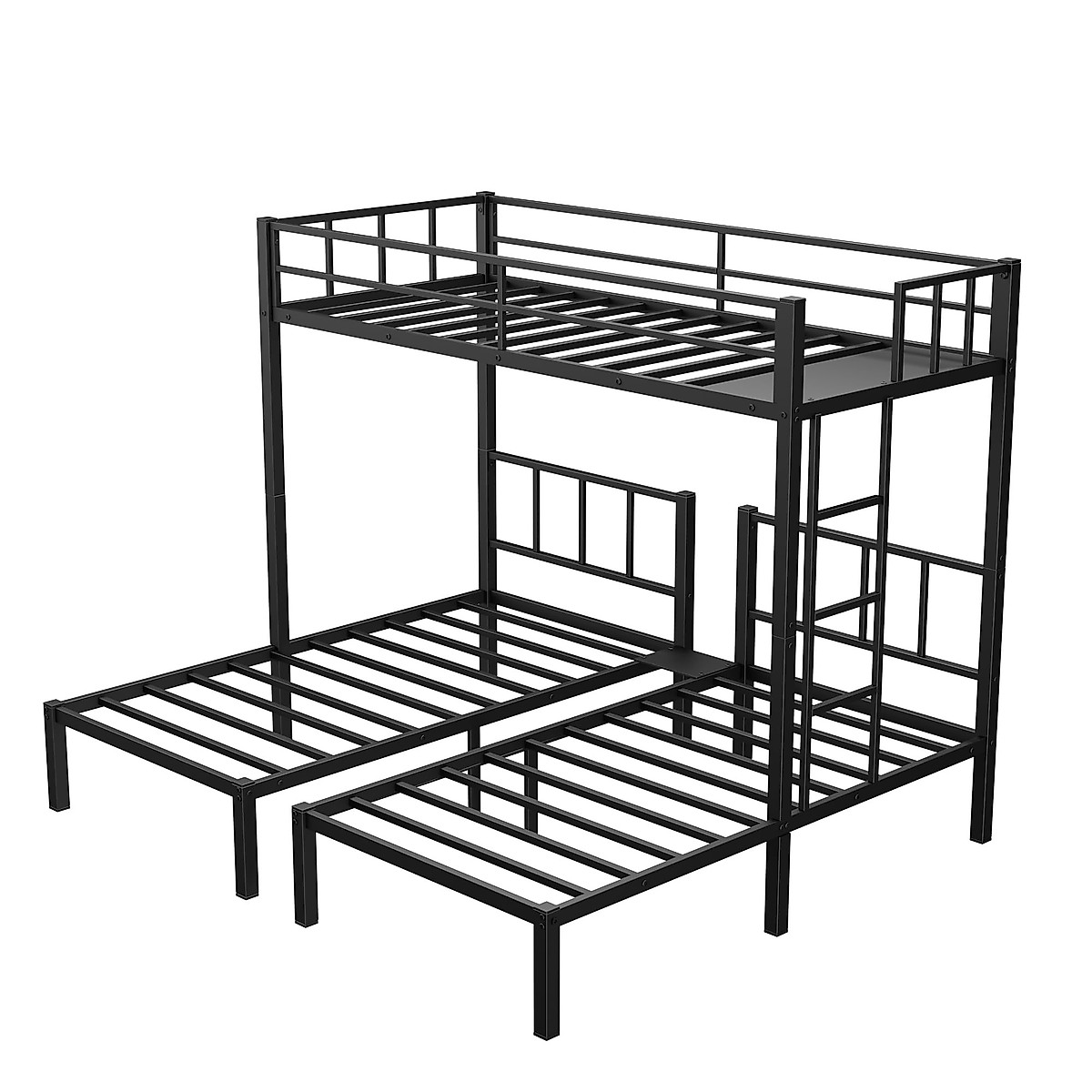 L Shaped Metal Triple Bunk Bed for 3 Kids, Twin over Twin & Twin Bunk Beds with Build in Ladder and Guardrails, Twin over Twin & Twin XL Triple Bunk for Kids, Teens, Adults, Black Triple Bunk Bed