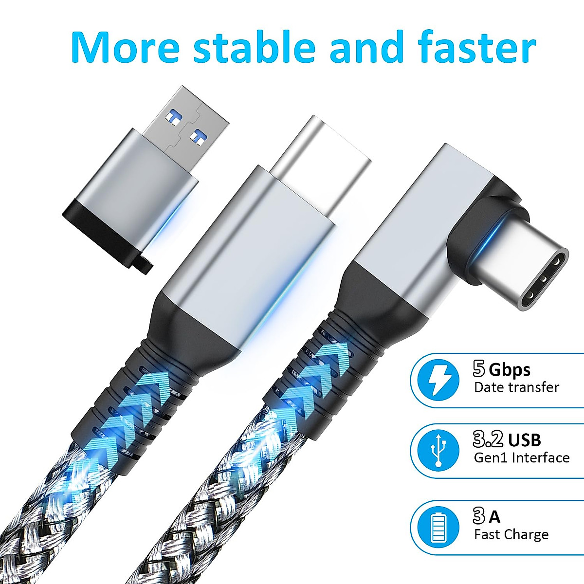 Link Cable 16FT VR Cable Compatible with Meta Oculus Quest 2/Quest 3S/Quest 3/Pro Pico, Nylon Braided Accessories and Gaming PC Steam VR, USB 3.0 Data Transfer Type C Cable, for VR Headset