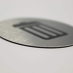 Metal Trash Signs | 3" Garbage Bin Marker | Metal Sign for Waste Basket | Brushed Silver Aluminum Sign with Black Trash Symbol | Ready to Hang | Made in USA