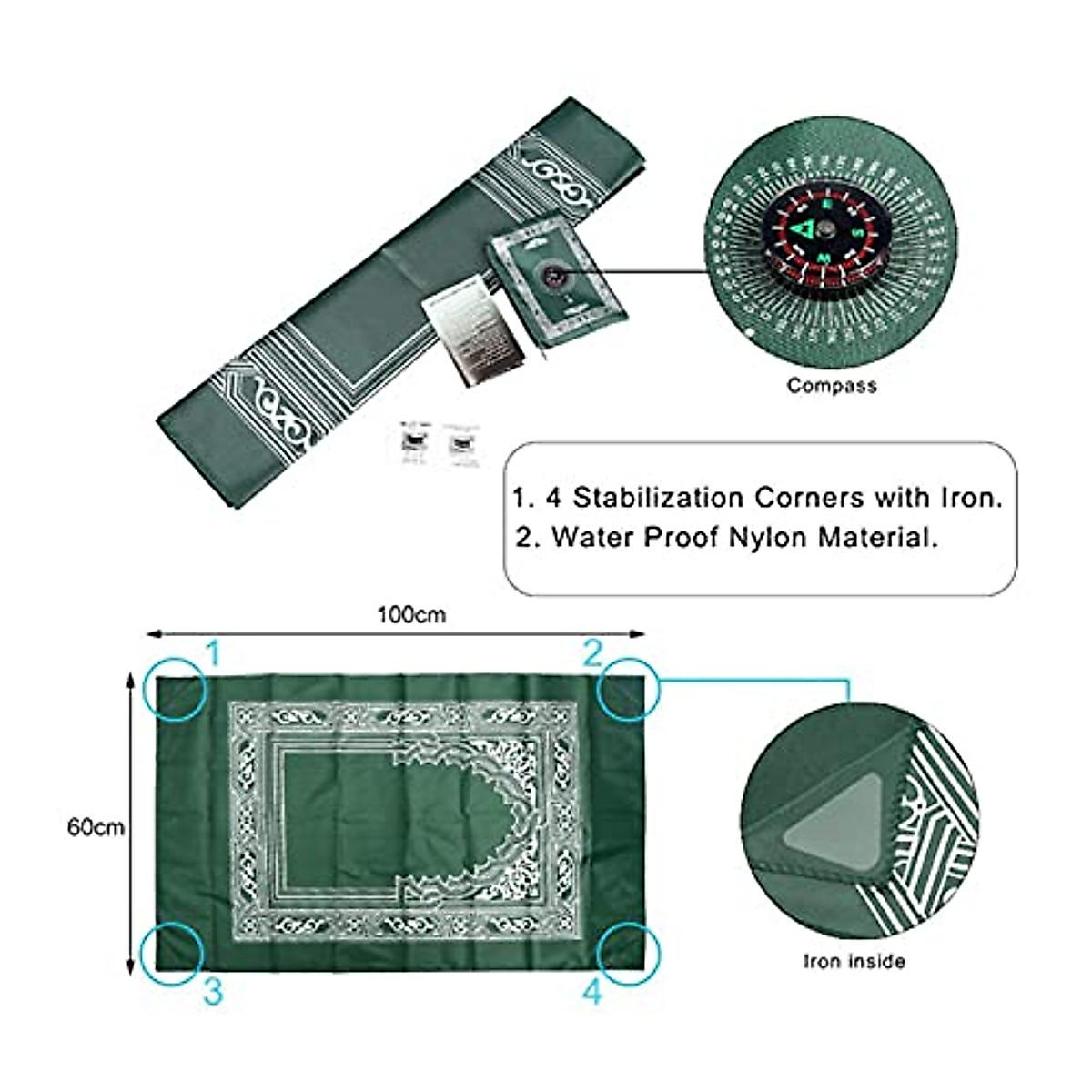 HAHTGSO Prayer Rug, 4 Pack Prayer Rug Muslim Travel Prayer Mat Pocket Prayer Mat, Pockets Prayer Rug Mat Pockets Prayer Rug Mat Muslim Sets Islam Prayer Mat Travel Essentials 60x100cm (4 Color)