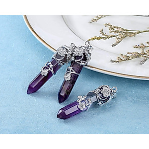 Jovivi 3 Pcs Healing Crystal Necklaces Flower Wrapped Amethyst Crystals Heart Stone Pendant Necklace Natural Reiki Energy Healing Quartz Gemstone Jewelry for Women Men