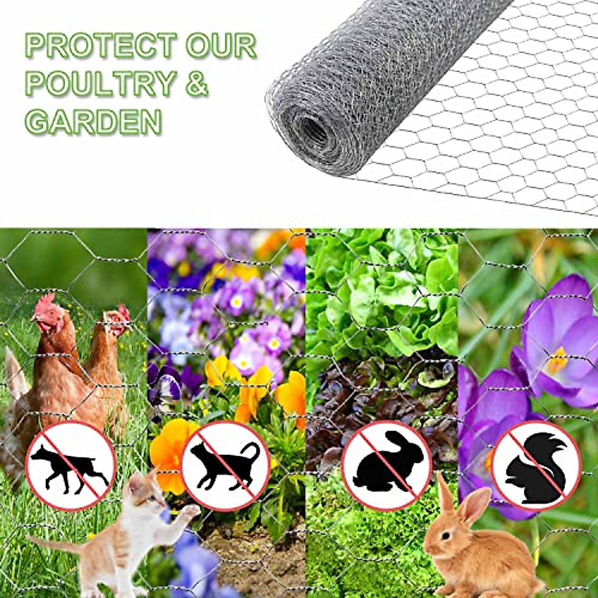 KLEWEE Chicken Wire Fencing Mesh 16.9 Inch x 46 Feet Extra Large Chicken Wire for Crafts Garden, Poultry Wire Netting Hexagonal Galvanized Garden Fence Barrier for Pet Rabbit Chicken Fencing