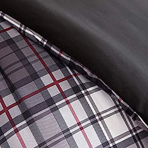 MI ZONE Harley Comforter Set in Plaid Cabin Bedding Design All Season, Hypoallergenic, Cozy Cover with Matching Sham, Full/Queen, Black 4 Piece