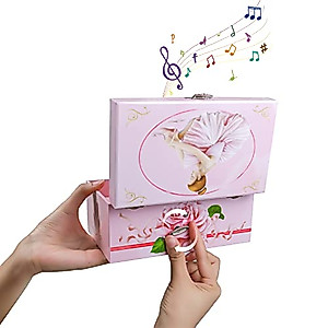 TAOPU Sweet Musical Jewelry Box with Pullout Drawer and dancing Ballerina Girl Figurines Music Box Jewel Storage Case for girls