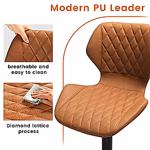 DICTAC Leather Bar Stools Set of 2 Brown Adjustable Bar Stools, Breakfast Bar Stools Counter Height Swivel Bar Chairs for Kitchens Island, 400lbs Capacity