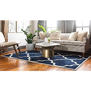 Unique Loom Trellis Collection Modern Morroccan Inspired with Lattice Design Area Rug, 7' 1" x 10' Rectangle, Navy Blue/Beige