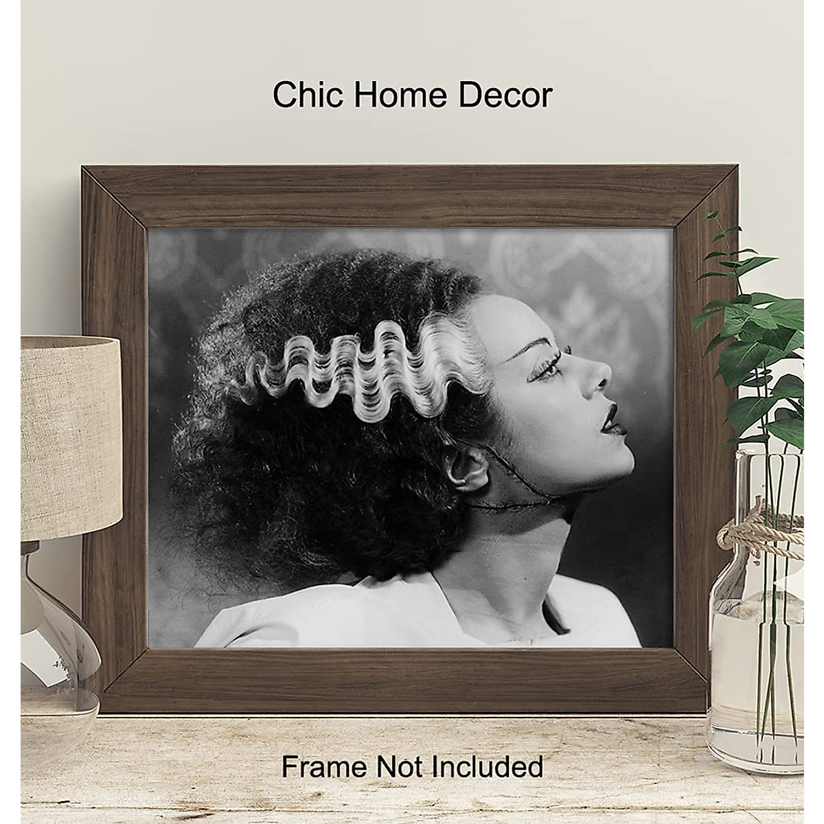 Bride of Frankenstein Decor - Funny Bathroom Wall Decor for Women - Frankenstein Poster 8x10 - Retro Restroom Decorations, Guest Bath Art Print Photo - Bridal Shower Gift - Home Theater Decor Unframed