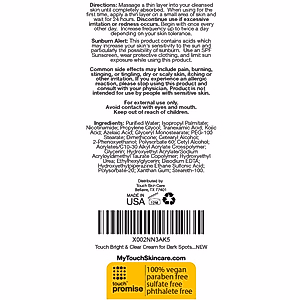 TOUCH Skin Bright Cream for Dark Spots on Face - Azelaic Acid with Kojic Acid, Tranexamic Acid, & Niacinamide – Age Spot, Sun Spot, and Melasma