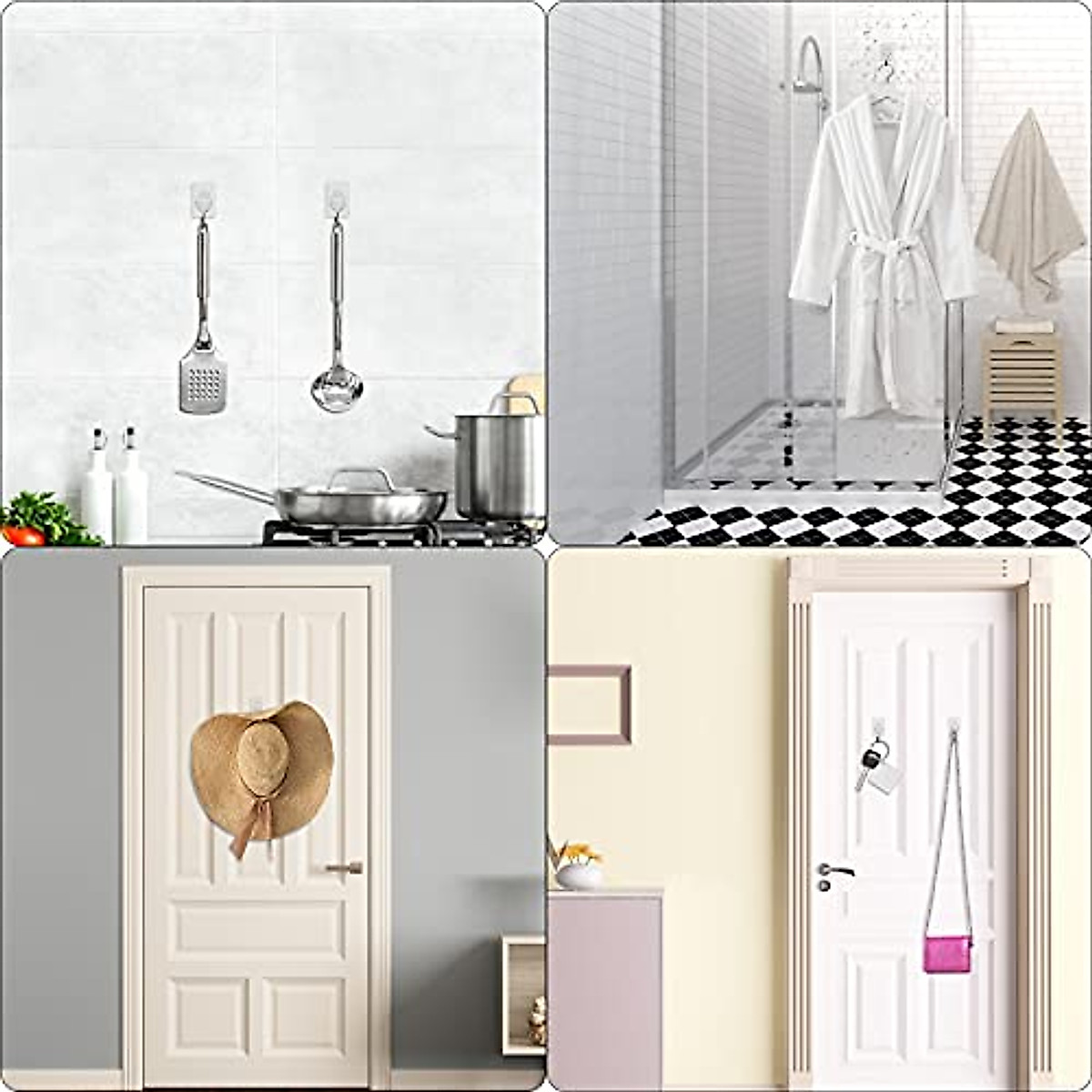 Diesisa Adhesive Wall Hooks Sticky Hooks for Hanging, 8 Packs Adhesive Hooks Reusable Seamless Wall Hook for 13Lb(Max) for Kitchen Bathroom Ceiling - Clear