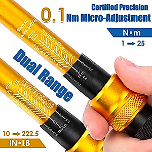 YIYEIE 1/4 Inch Drive Bike Torque Wrench, 1-25 Nm (10-222.5 in.lb), 27 PCS Click Bicycle Torque Wrench with Bit Sockets, 0.1 Nm Micro, 72-Tooth Ratchet, 3/8 Adapter, for MTB, E-Bike, Motorcycle