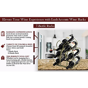 LushAccents Countertop Wine Rack - 7 Bottle Freestanding Modern Silver Metal Small Wine Rack - 3 Tier Tabletop Wine Holder Stand for Countertop, Pantry, Cabinet, Wine Bottle Storage
