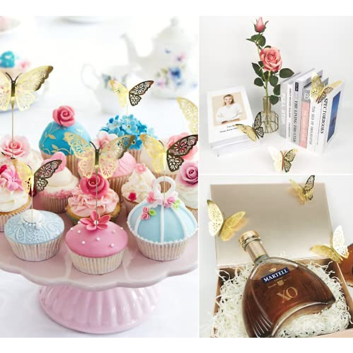 48pcs Gold Butterfly Decorations - Gold Butterfly Wall Decals 3 Sizes Butterfly Stickers for Party Cake Decorations Girls Kids Baby Bedroom Bathroom Living Room Birthday (Gold)