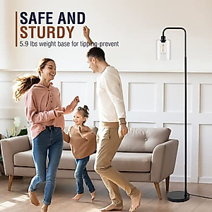 Isloys Floor Lamp, Industrial Floor Lamp with 2 LED Bulbs, LED Floor Lamp with Glass Shade, Modern Standing Lamp for Living Room Bedroom Office Farmhouse-Matte Black