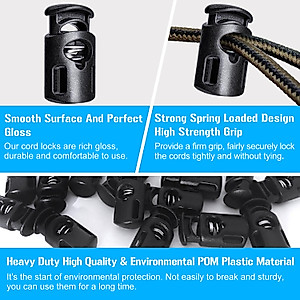 AQRINGO Plastic Cord Locks Upgraded Single Hole Spring Toggle Stopper Cord Stops Fastener Toggles for Shoelaces, Drawstrings, Paracord, Bags, Clothing, and More (10Pcs, Black)