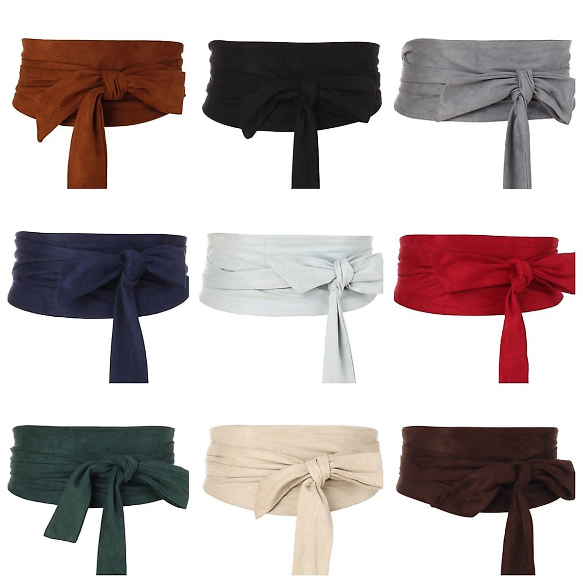 Aecibzo Women's Bowknot Self Tie Wrap Around Obi Waist Band Cinch Boho Waist Belt (Black)