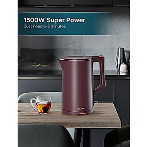 INTASTING Electric Kettle for boiling water Double Wall 100% Stainless Steel Inner 1500W Fast Heating 1.5L Hot Water Boiler Auto Shut-Off & Boil Dry Protection BPA-Free Electric Tea Kettle Red