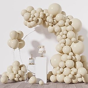 RUBFAC 138pcs Sand White Balloons Different Sizes 18 12 10 5 Inches for Garland Arch, Premium White Latex Balloons for Birthday Party Graduation Wedding Anniversary Baby Shower Party Decoration