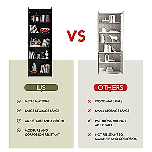 MAGICUBE Bookcase Metal with Plexi-Glass Doors and 4 Adjustable Shelves, 5-Tier Bookshelf Organizer, Tall Multipurpose Storage Cabinet, Home Decor Furniture for Study, Office, Living Room(Black)