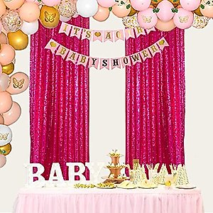 Sequin Curtains 2 Panels Fuchsia 2FTx8FT Sequin Photo Backdrop Hot Pink Sequin Backdrop Curtain Pack of 2-1011E