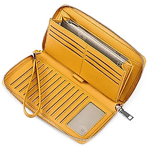 GOIACII Womens Wallet RFID Blocking Leather Zip Around Wallet Large Capacity Long Purse Credit Card Clutch Wristlet