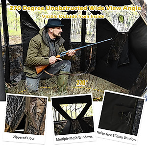 HAPPYGRILL Portable Hunting Blind with 360 Degree Mesh Windows, Pop up Camouflage Hunting Tent with Carrying Bag & Ground Stakes