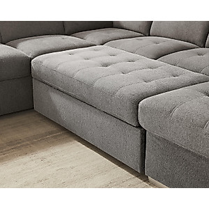 THSUPER 125'' U Shaped Sectional Sleeper Sofa with Pull Out Bed, Storage Chaise Lounge, and Adjustable Headrest, Oversized Sectional Couches for Living Room - Belfast Light Grey