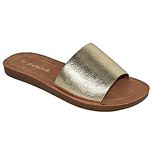 Soda Shoes Women Flip Flops Basic Plain Slippers Slip On Sandals Slides Casual Peep Toe Beach Efron-S Gold 8