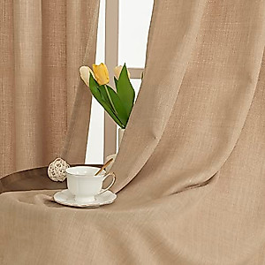 LAMIT Natural Linen Curtains for Bedroom, 84 Inch Faux Linen Textured Light Filtering Privacy Burlap Drapes Grommet Sheer Panels for Farmhouse/Living Room, 2 Panels, 52 x 84 Inch