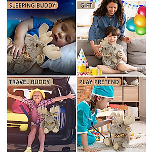 DolliBu Brown Sitting Moose Plush - Super Soft Moose Stuffed Animal, Wildlife Stuffed Moose Plush Toy, Cute Stuffed Animal for Boys and Girls, Plush Moose Gift for Baby, Kids, and Adults - 11 Inches