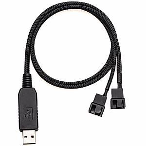 CRJ 12V Step-Up USB to Dual PC Fans Power Adapter Cable - 24-inch (60cm), Black Sleeved - Full Fan Speed Adapter for 3-Pin/4-Pin Cooling Fans