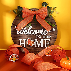 2 Rolls Thanksgiving Burlap Wired Ribbons, 10 Yards 1 Inch 2 Inch Fall Wired Ribbon Rolls for Gift Wrapping Bows Wreaths DIY Crafts Christmas Outdoor Holiday Wedding Decoration (Orange)