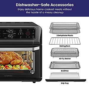 Chefman Air Fryer Toaster Oven Combo with Probe Thermometer, 12-In-1 Stainless Black Convection Oven Countertop, 10 Inch Pizza, 4 Slices of Toast, Cooking, Baking, Toasting, Roaster Oven Airfryer 20QT