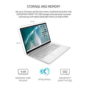 HP 17-inch Laptop, 11th Generation Intel Core i5-1135G7, Iris Xe Graphics, 8 GB RAM, 256 GB SSD, Windows 11 Home (17-cn0025nr,Natural Silver)