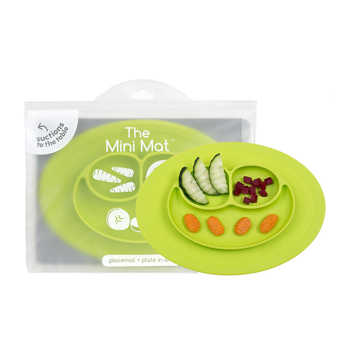 ezpz Mini Mat for 12 Months+ (Lime) - 100% Silicone Baby Plates with Suction and Built-in Placemat for Infants + Toddlers - Baby Led Weaning - for Highchair, Dining Table and Travel