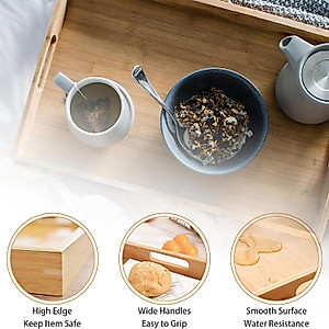 Krismax Serving Tray with Handles, Bamboo Breakfast Tray Wooden Trays Decorative Serving Platter for Eating, Working, Storing, Used in Bedroom, Kitchen, Living Room, Bathroom, Hospital and Outdoors
