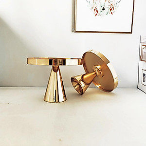 2Pcs 8 Inches 20cm Gold Round Mirror Cake Stand Cupcake Stands Metal Pedestal Holder, Party Dessert Cheese Display Plate for Wedding Party Birthday Baby Shower Celebration Home Decor