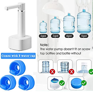 Desktop Water Dispenser for 5 Gallon Bottle, Electric Water Pump Portable USB Charging with 3 Water Jug Cap for Home, Office, Outdoor, 5 Gallon Water Dispenser
