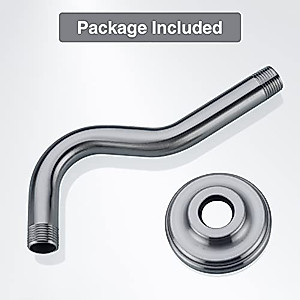 8 Inch S-Shape Curved Shower Arm with Flange Stainless Steel Shower Head Extension Replacement Pipe Arm,Wall Mounted,Brushed Nickel