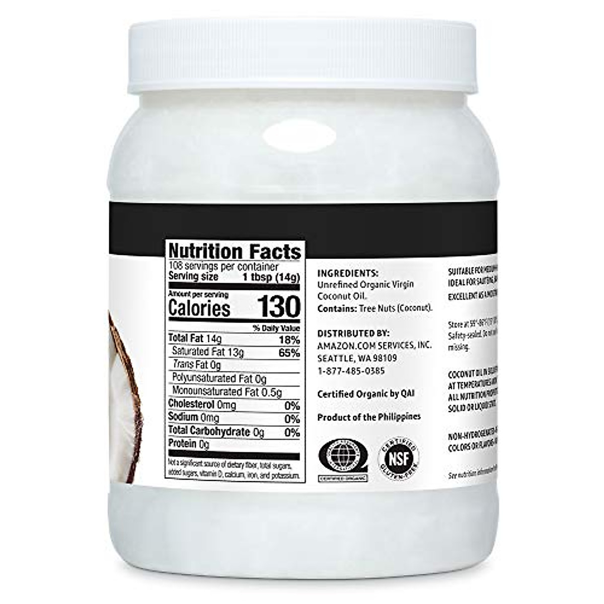 Amazon Brand - Happy Belly Unrefined Organic Virgin Coconut Oil, 54 fl oz (Pack of 1) (Previously Solimo)