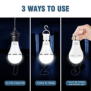 FanNicoo Rechargeable Emergency Light Bulbs LED Bulbs 1500mAh Battery Backup for Power Outage 15W 80W Equivalent 6500K Light Bulbs Widely Used in Home Camping Hiking (2 Pack Daylight)