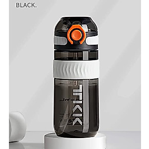 TKK 18oz Kids Water Bottles with Straw Lid & Carry Handle, Pop Button BPA Free Leak Proof Water Bottle for School, Black-NEW