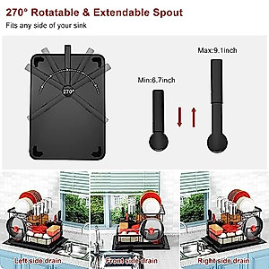 Cibert Dish Drying Rack with Drainboard, 2 Tier Dish Racks for Kitchen Counter, Black Dish Drainer Set, Kitchen Dish Dryer Rack with Dish Drying Mat, Large Dishes Rack, Dish Strainers for Kitchen Sink