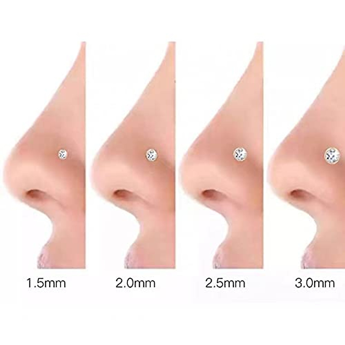 Vitaltyextracts 8pcs 20G Hypoallergenic Nose Screw Studs Round Diamond Surgical Steel Nose Rings Piercing Set
