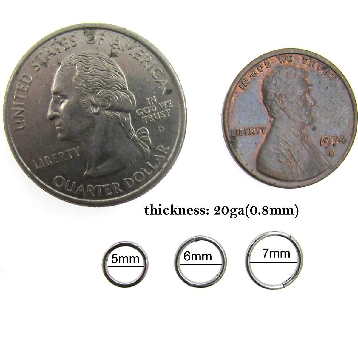 NewkeepsR 3PCS-0.8mm(20g) Nose Hoop Seamless Small Tiny Rings, 316L Steel Hinged Clicker Segment Cartilage Tragus Earrings-5/6/7mm