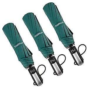 TradMall 3 Pack Travel Umbrella Windproof Portable 46 Inches Large Canopy Auto Open & Close, Dark Green